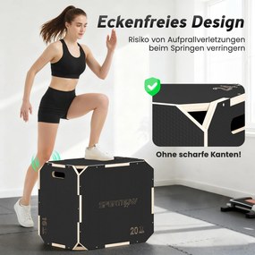 SPORTNOW 3-v-1 Plyo-box, skákací box s otvory pro uchopení, pro domácí fitness a venkovní cvičení, 3 výšky skoku, dřevo, Černá