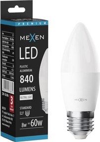 Mexen Nova, LED žárovka E27, C37, 8W, Teplá - 3000K, 840 lm -L102-E27-0830-01