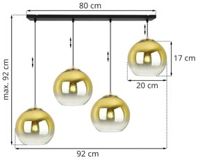 Závěsné svítidlo BERGEN GOLD, 4x zlaté/transparentní skleněné stínítko (fi 20cm)