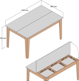 Milan 520 jídelní stůl s úložným prostorem, ořech / bílá