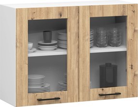 Závěsná kuchyňská vitrína Olivia W80 H580 bílá/dub artisan