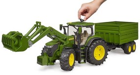 Bruder 03155 Traktor John Deere 7R 350 s čelním nakladačem a přívěsem