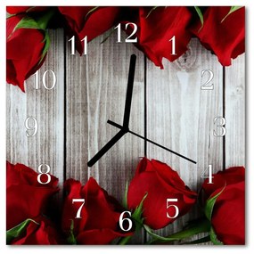 Nástenné skleněné hodiny Růže na desce 30x30 cm