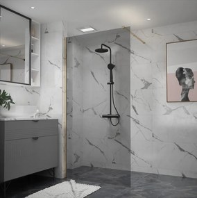 Erga Paris, sprchová zástěna Walk-In 30x200 cm, 8mm šedé sklo, zlatý lesklý profil, ERG-V02-PARIS-030x200-GR-GD