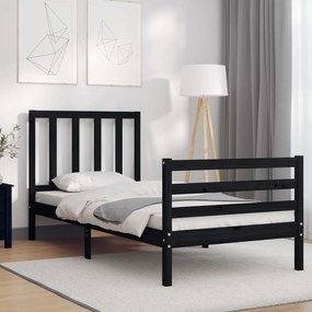 vidaXL Rám postele s čelem 90 x 200 cm masivní dřevo [3193844] Barva: Černá