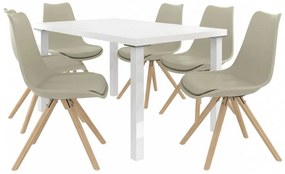 Jídelní set Amareto 1+6 židlí - bílá/khaki