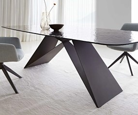 Jídelní stůl Edge oválný 240x120 reliéfní sklo kouřově černá 3D design