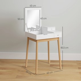 HOMCOM Toaletní Stůl s Zrcadlem Moderní Styl - 2 Zásuvky, Sklopné Zrcadlo do Ložnice, Obývacího Pokoje, 60 x 50 x 85,5 cm
