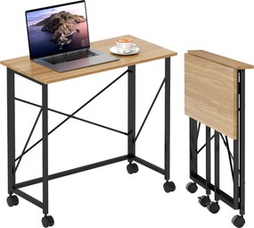 Skládací stůl HOMCOM 80 cm se zabudovanými koly pro úsporu místa, ideální do domácí kanceláře, Dub | Aosom