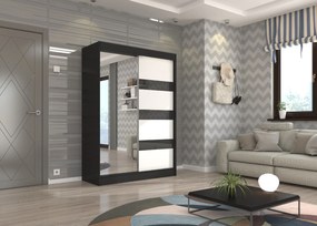 ADRK Furniture Posuvná skříň se zrcadlem a lacobelem TOURA 150 SW-TOU-B+W+BL-150+A533