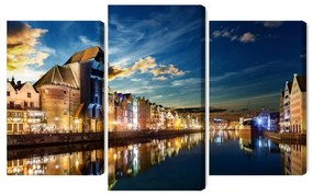 Vícedílný obraz Gdaňské Přístaviště A Jeřáb V Noci Nedostatek Nedostatek Přírodní plátno 150x100