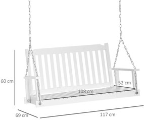 Zahradní houpačka Outsunny Houpací lavice pro 2 osoby z masivního dřeva, ideální na terasu a zahradu, bílá, 117x69x60cm | Aosom.de