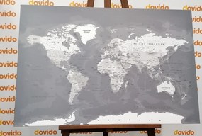 Obraz stylová vintage černobílá mapa světa - 60x40 cm