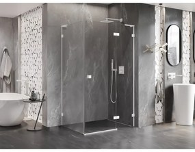 Mexen Lunar, L pravý výklopný sprchový kout 90 x 70 cm, 8mm čiré sklo, bílý profil, 834L-090-070-20-00-P