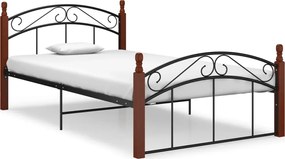 vidaXL Rám postele černý kov a masivní dubové dřevo 120 x 200 cm [324920] Barva: tmavě hnědá