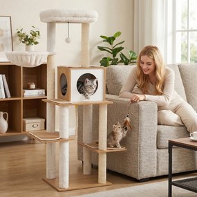 Costway 148 cm Vysoké moderní škrabadlo se sisalovým škrabadlem a jeskyně