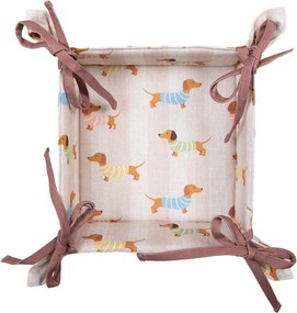 Béžový bavlněný košík na pečivo s jezevčíky Puppy Pullover - 35*35*8 cm