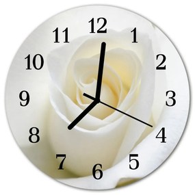 Skleněné hodiny kulaté Bílá růže