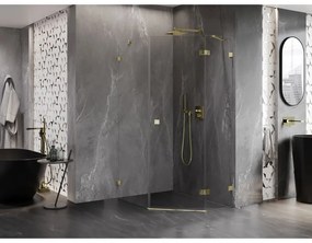 Mexen Lunar, pětiúhelníkový sprchový kout naklápěcí vpravo 80 x 100 cm, 8mm čiré sklo, zlatý profil, 831-080P-100L-50-00-P