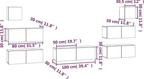 vidaXL 7dílný set TV skříněk kompozitní dřevo [3114548] Barva: hnědý dub