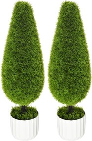 HOMCOM Sada 2 Umělých Cypřišů 90 cm, Faux Strom s UV Ochrannou, Umělá Rostlina, Plastové Umělé Rostliny v Květináči, Falešná Rostlina, která vypadá ja