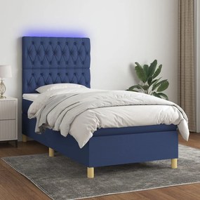Box spring postel s matrací a LED modrá 90x200 cm textil 3135651