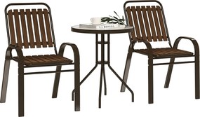 Outsunny 3dílná zahradní sada s 2 stohovatelnými židlemi a stolem se skleněným vrchem pro terasu, patio, balkon - Tmavě hnědá | Aosom