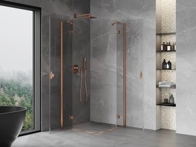 Mexen Mist-H Duo, 2-křídlý ​​výklopný sprchový kout 90 x 90 cm, čiré sklo, měděný matný profil, 8A5-090L-090P-65-00