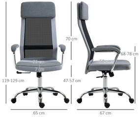 HOMCOM Ergonomická kancelářská židle s opěrkou hlavy, světle šedá, černá 65 x 67 x 119-129 cm