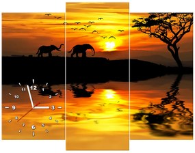 Gario Obraz s hodinami Afrika - 3 dílný Rozměry: 90 x 70 cm