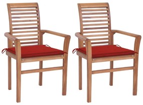 vidaXL Jídelní židle 2 ks červené podušky masivní teak