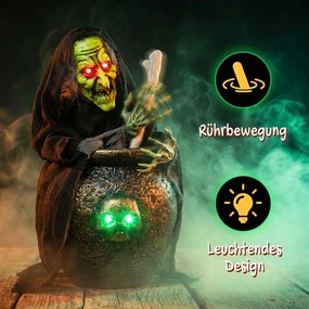 HOMCOM Animovaná halloween stolní čarodějnice se zvukem smíchu, svítícíma očima a zvukovou/touch aktivací