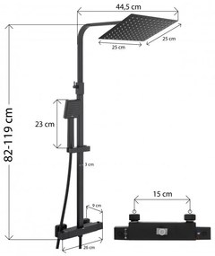 Erga Goba, sprchová souprava s termostatickou baterií a dešťovou hlavicí 25x25cm, černá matná, ERG-YKA-BP.GOBA-THERM-25-BLK