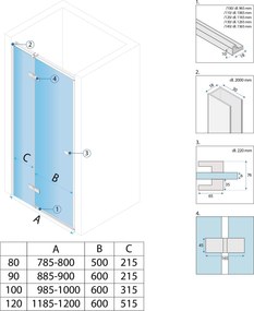 Rea Atlas, sprchové dveře 100x200cm, levá varianta, 6mm čiré sklo, zlatý matný profil, KPL-K4674