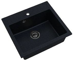 Sink Quality Ferrum, kuchyňský granitový dřez 565x510x205 mm + černý sifon, černá skvrnitá-Brocade, SKQ-FER.B.1K60.XB