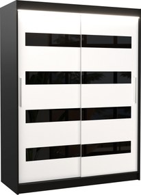 ADRK Furniture Posuvná skříň s lacobelem a LED osvětlením MARTINEZ 150 SW-MAR-B+W+BL-150+L-V133