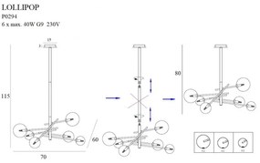 Maxlight P0294 Závěsné svítidlo LOLLIPOP zlaté + čiré sklo