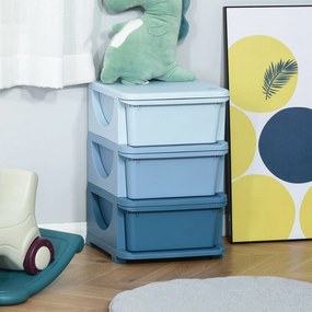 HOMCOM Úložný prostor na hračky, 3 úrovně, komoda do dětského pokoje, malá zásuvková skříňka pro děti, modrá