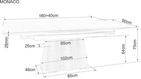 Jídelní rozkládací stůl Monaco 160/200 cm keramika travertin/dub přírodní