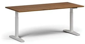 Výškově nastavitelný stůl, elektrický, 675-1325 mm, deska 1800x800 mm, bílá podnož, ořech