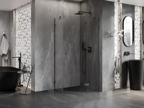 Mexen Lunar, výklopný pětiúhelníkový sprchový kout pravý 90 x 90 cm, 8mm čiré sklo, grafitový profil, 831-090P-090L-95-00-P
