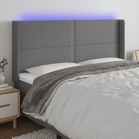 Čelo postele s LED tmavě šedé 203 x 16 x 118/128 cm textil 3123931