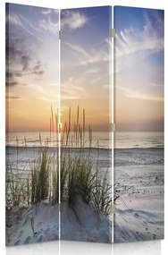 Ozdobný paraván Západ slunce na mořské pláži - 110x170 cm, třídílný, obustranný paraván 360°