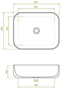 Laveo Mogami, umyvadlo na desku 505x405x140 mm, bílá lesklá, LAV-VUM_6250