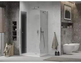 Mexen Lima, sprchový kout se skládacími dveřmi 70 (dveře) x 80 (stěna) cm, 6mm šedé sklo, chromový profil + slim sprchová vanička bílá + chromový sifon, 856-070-080-01-40-4010