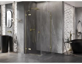 Mexen Lunar, výklopný sprchový kout levý 70 x 70 cm, 8mm čiré sklo, zlatý profil, 834-070-070-50-00-L