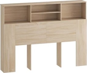 HOMCOM čelo postele na stojanu s úložným prostorem, příslušenství k posteli 4 otevřené přihrádky, 140 x 19 x 103,5 cm, optika přírodního dřeva