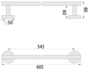 Rea Modern, koupelnový věšák na ručníky 60cm, 6603, broušená ocel, REA-98002