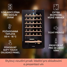 Klarstein Barossa 32 Uno, vinotéka, 95 l/36 lahví, 1 zóna, dotykové ovládání