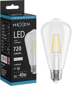 Mexen Vintis, LED filamentová žárovka E27, ST64, 6 W, neutrální bílá 4000K, čirá, L152-E27-0640-00